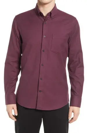 Nordstrom Tech-smart Trim Fit Stretch Flannel Button-down Shirt - Purple Barrell Ts Grindle