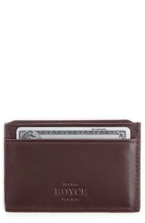 ROYCE NEW YORK Personalized Rfid Leather Card Case Burgundy - Silver Foil