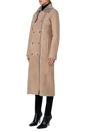 Akris Double-breasted Shearling Leather Coat - 033 Malt