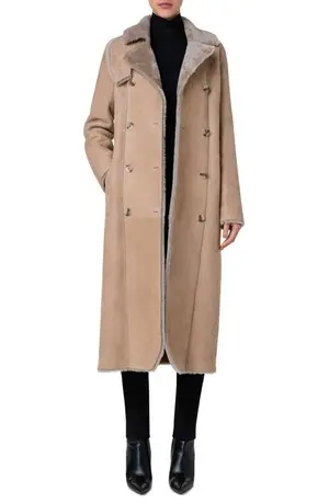 Akris Double-breasted Shearling Leather Coat - 033 Malt
