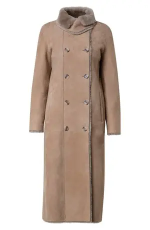 Akris Double-breasted Shearling Leather Coat - 033 Malt