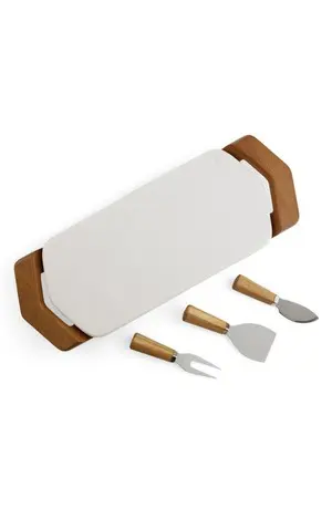 NAMBE Chevron Cheese Board With Three Serving Pieces - Brown