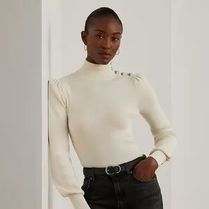 Ralph Lauren Button-trim Mockneck Sweater - Mascarpone Cream