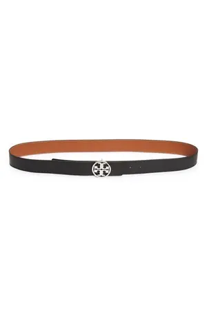 Tory Burch Miller 1.5-inch Reversible Belt - Black/classic Cuoio/silver
