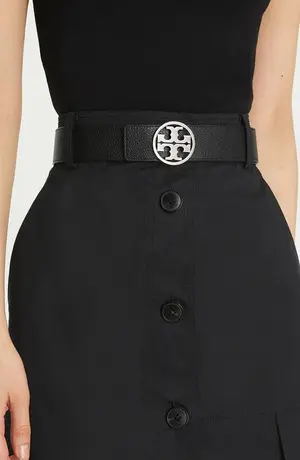 Tory Burch Miller 1.5-inch Reversible Belt - Gray Heron/black/silver