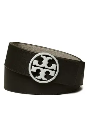 Tory Burch Miller 1.5-inch Reversible Belt - Gray Heron/black/silver