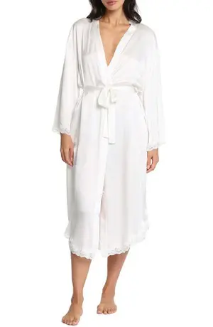 PAPINELLE Camille Lace Trim Silk Robe - Ivory