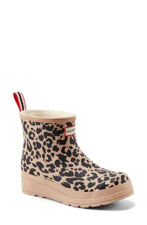 Hunter Play Short Faux Shearling Lined Rain Boot - Natural