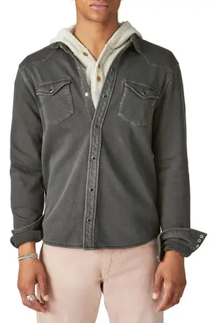 Lucky Brand French Terry Snap-up Western Shirt - Jet Black