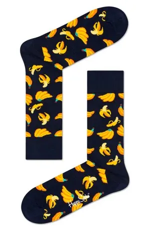Happy Socks Banana Crew Socks - Dark Blue