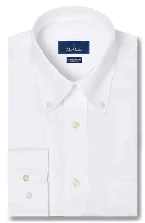 David Donahue Trim Fit Pinpoint Oxford Non-iron Dress Shirt - White