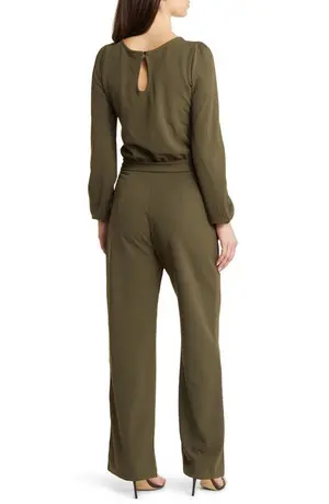 NIKKI LUND Joy Long Sleeve Tie Waist Jumpsuit - Olive