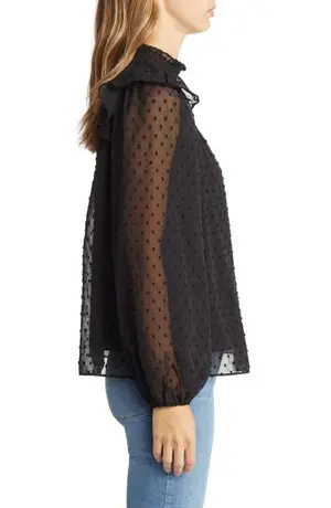 NIKKI LUND Yannis Smocked Clip Dot Blouse - Black
