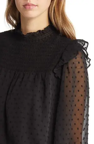 NIKKI LUND Yannis Smocked Clip Dot Blouse - Black