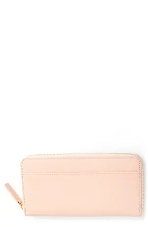 ROYCE NEW YORK Personalized Continental Rfid Leather Zip Wallet - Light Pink - Deboss