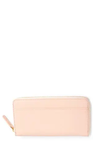 ROYCE NEW YORK Personalized Continental Rfid Leather Zip Wallet - Light Pink - Silver Foil