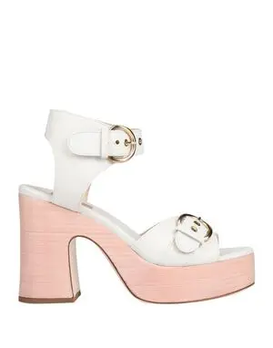 Agl Leather Sandals With Block Heel - White