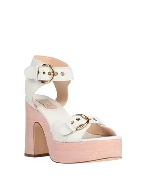 Agl Leather Sandals With Block Heel - White