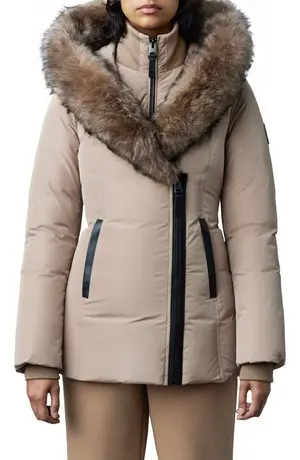 Mackage Mackage Adali Down Jacket With Genuine Shearling Trim Camel