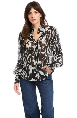 Fifteen Twenty Shirred Button-up Blouse - Print