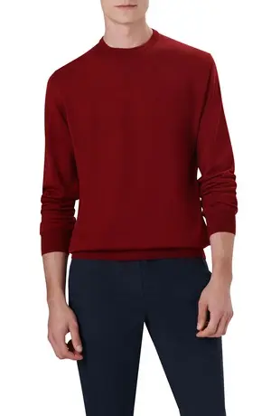 Bugatchi Merino Wool Crewneck Sweater Ruby