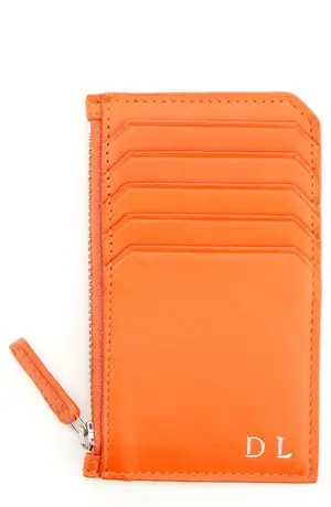 ROYCE NEW YORK Personalized Card Case Burnt Orange- Silver Foil