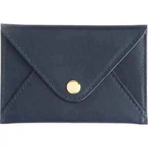 ROYCE NEW YORK Personalized Envelope Card Holder - Navy Blue- Silver Foil