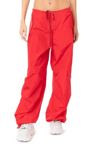 EDIKTED Rian Nylon Cargo Pants - Red