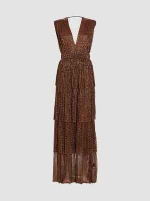 SABINA MUSAYEV Skylar Tiered Belted Metallic Gown - Bronze