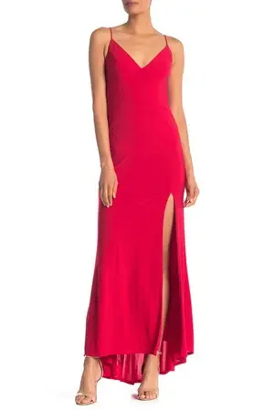 JUMP APPAREL Plunge V-neck Jersey Gown - Red