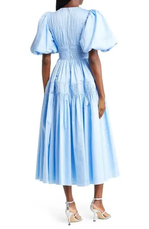 Aje Falling Water Puff Sleeve Cotton Midi Dress