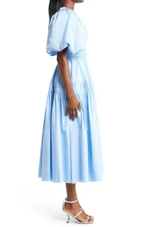 Aje Falling Water Puff Sleeve Cotton Midi Dress