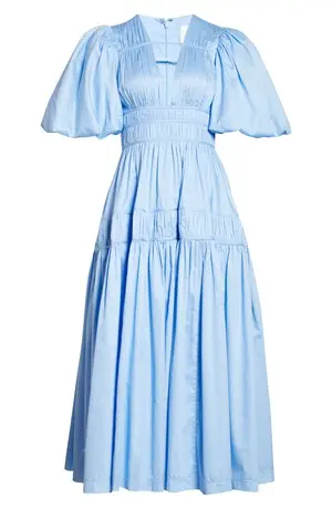 Aje Falling Water Puff Sleeve Cotton Midi Dress