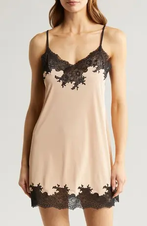 Natori Enchant Lace Trim Satin Chemise Caf