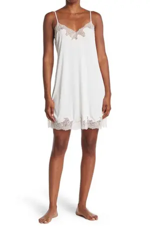 Natori Enchant Lace Trim Satin Chemise Ivory/shell Pink Lace