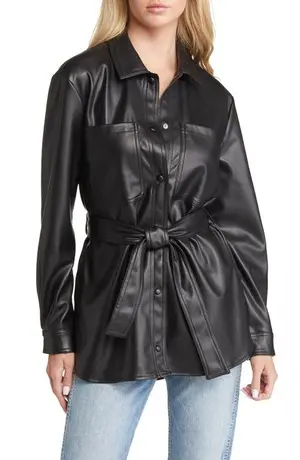 Vero Moda Bella Faux Leather Shirt Jacket - Black