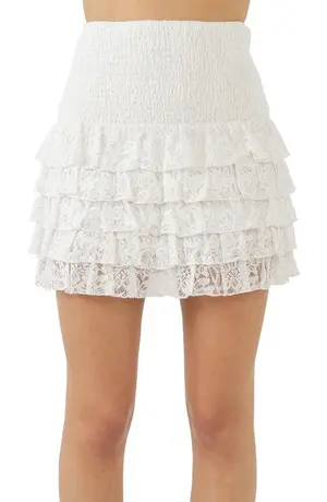 Endless Rose Smocked Tiered Lace Mini Skirt