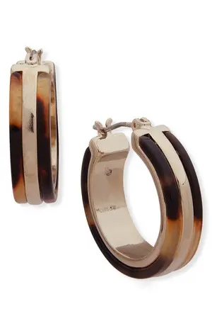 Ralph Lauren Stripe Tortoise Pattern Hoop Earrings - Brown
