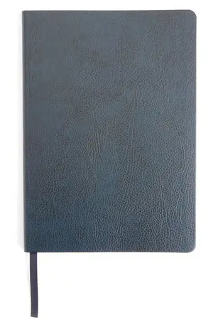 ROYCE NEW YORK Personalized Leather Journal - Navy Blue- Silver Foil