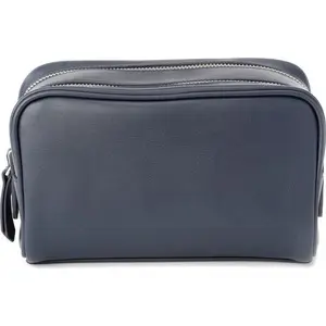 ROYCE NEW YORK Personalized Leather Toiletry Bag - Navy Blue - Deboss