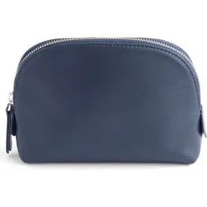 ROYCE NEW YORK Personalized Small Cosmetic Bag - Navy Blue- Silver Foil