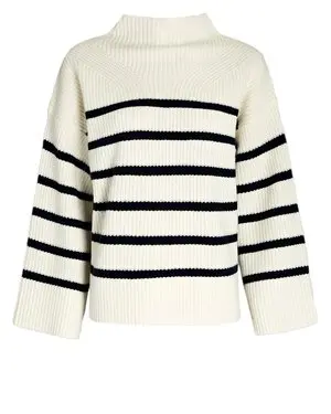 A.L.C. Louise Striped Wool Turtleneck Sweater - White