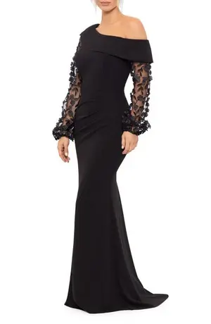 XSCAPE EVENINGS Floral Appliqué Gown - Black