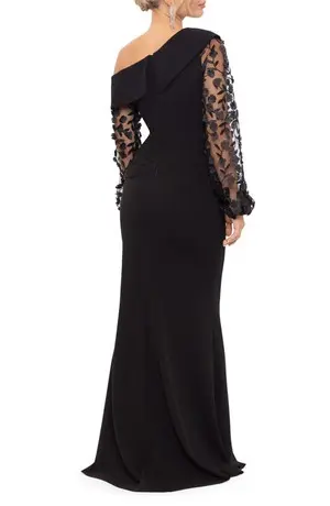 XSCAPE EVENINGS Floral Appliqué Gown - Black