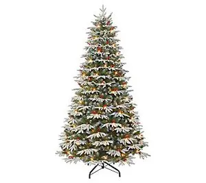 PULEO INTERNATIONAL Puleo 9' Prelit Flocked Halifax Fir Tree, 900 U Clear - One-color