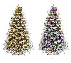 PULEO INTERNATIONAL Puleo 7.5' Pre-lit Flock Halifax Fir Tree - One-color