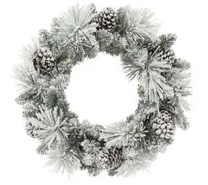 PULEO INTERNATIONAL Puleo 24' Flocked Berkshire Spruce Wreath, Pine Cones - One-color