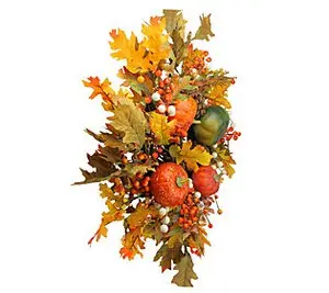 NORTHLIGHT Fall Pine Cones And Pumpkins Thanksg Iving Wreath