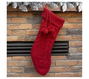 GLITZHOME Farmhouse Knitted Christmas Stocking Ith Pom Pom