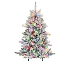 PULEO INTERNATIONAL Puleo 4.5' Prelit Flocked Bennington Fir Tree, 4 Tips - One-color